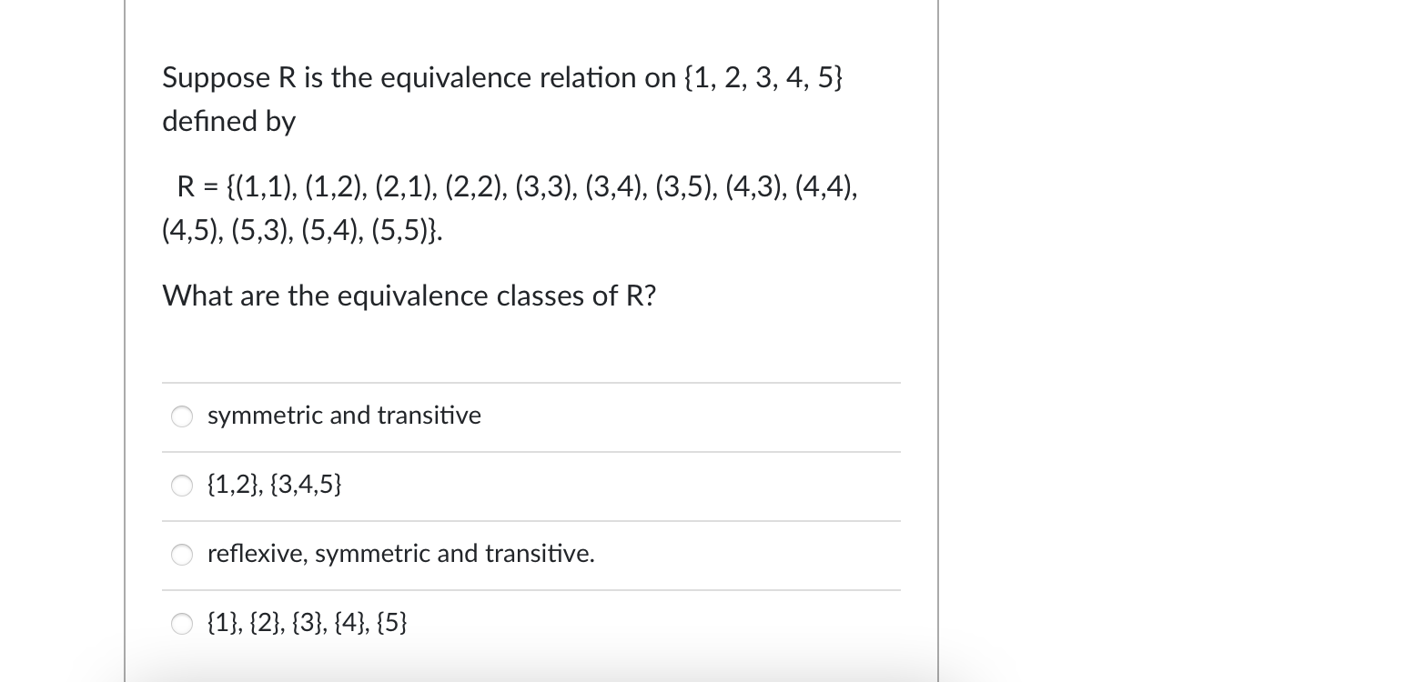 Solved Suppose R is the equivalence relation on {1, 2, 3, 4, | Chegg.com