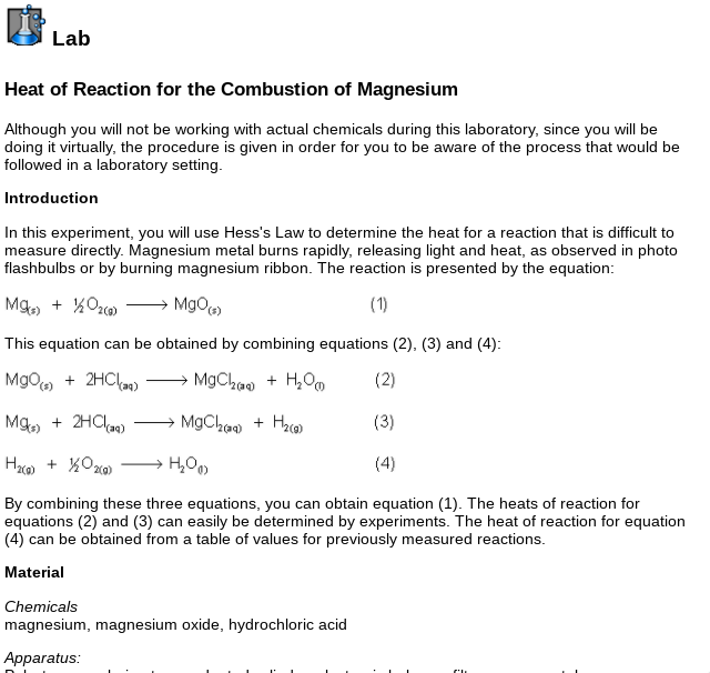 Solved Lab Heat of Reaction for the Combustion of Magnesium | Chegg.com
