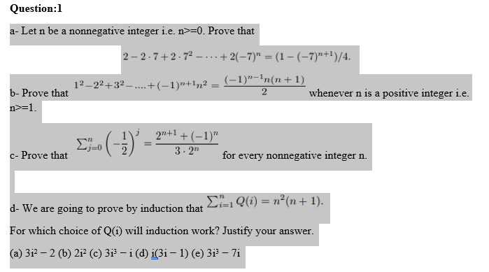 Solved Question:1 a- Let n be a nonnegative integer i.e. | Chegg.com