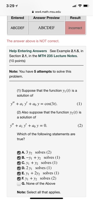Solved 3:29イ Entered Answer Preview Result ABCDEF ABCDEF | Chegg.com