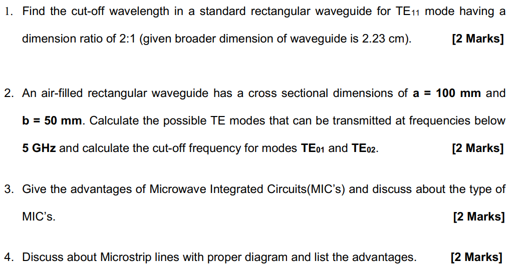 Solved 1. Find the cut-off wavelength in a standard | Chegg.com