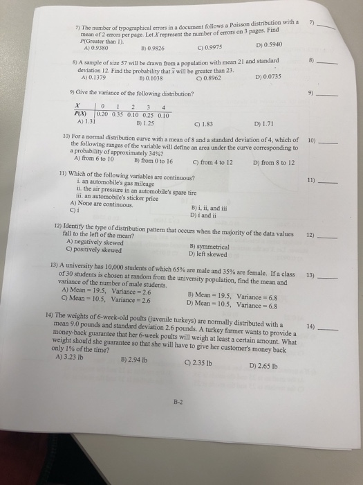 Solved 7) The number of typographical errors in a document | Chegg.com