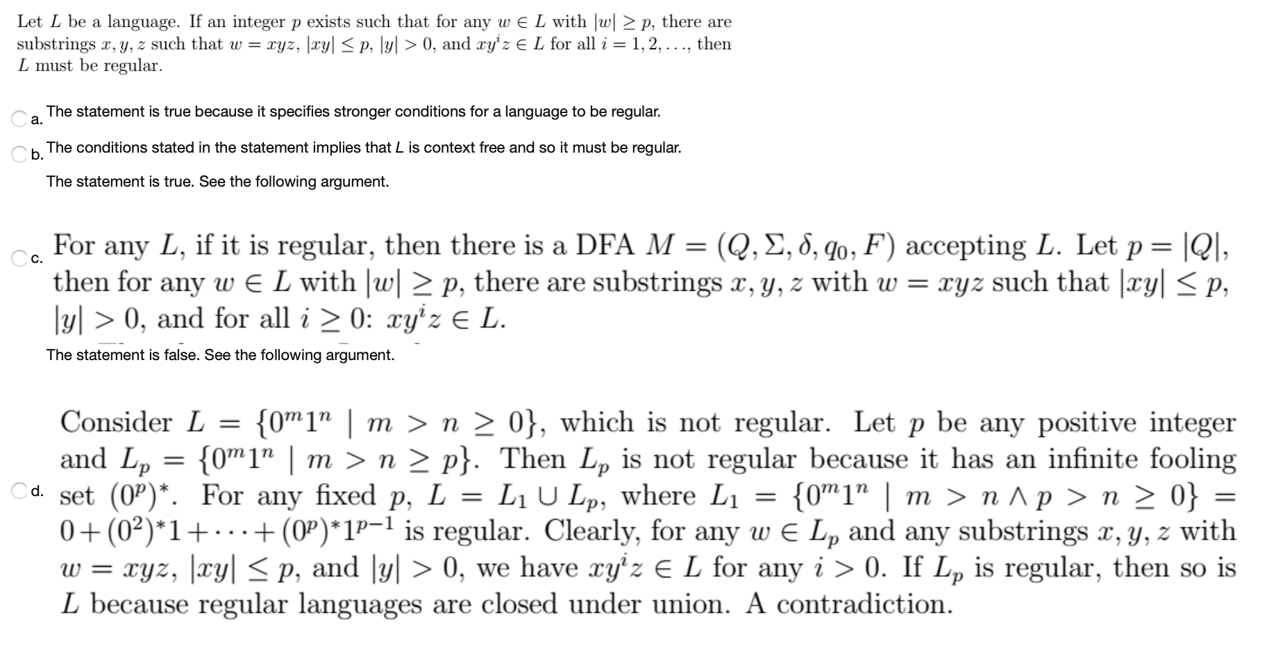 Solved Let L be a language. If an integer p exists such that | Chegg.com