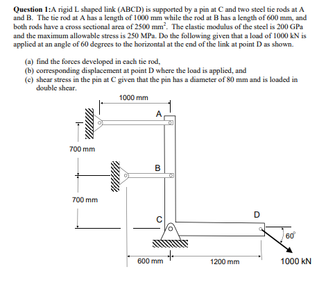 Solved Question 1:A rigid L Shaped link (ABCD) is supported | Chegg.com