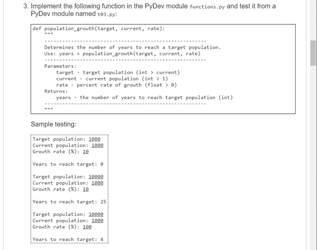 Solved 3. Implement the following function in the PyDev | Chegg.com