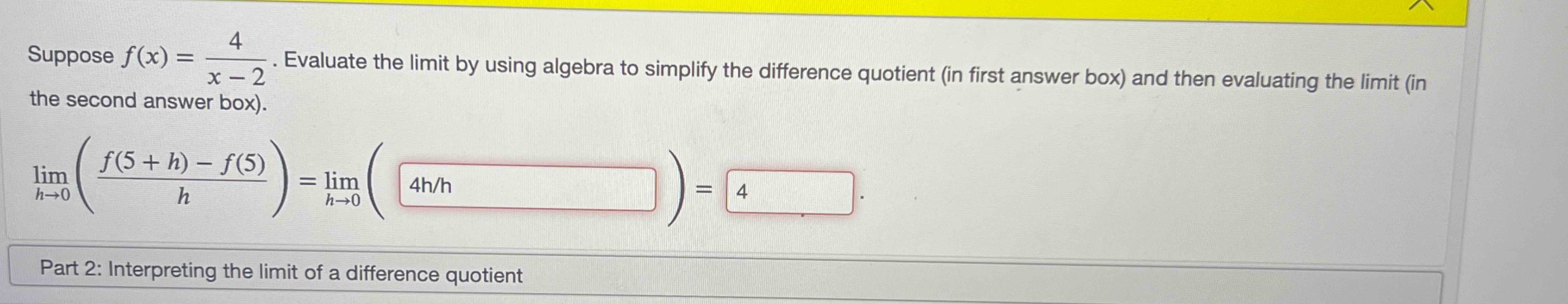 Solved Suppose f(x)=4x-2. ﻿Evaluate the limit by using | Chegg.com