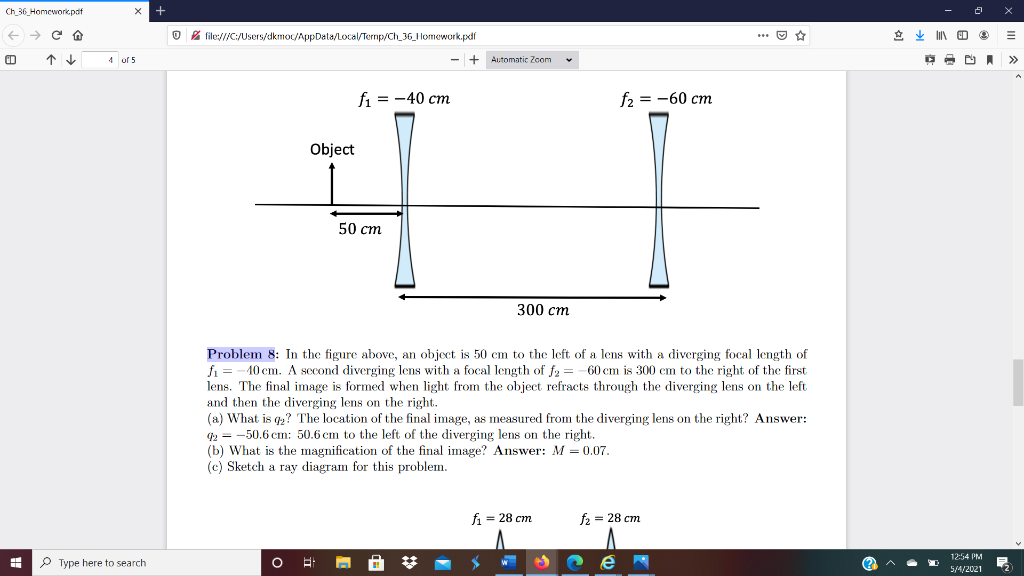 Solved Problem 8:In the figure above, an object is 50 cm to | Chegg.com