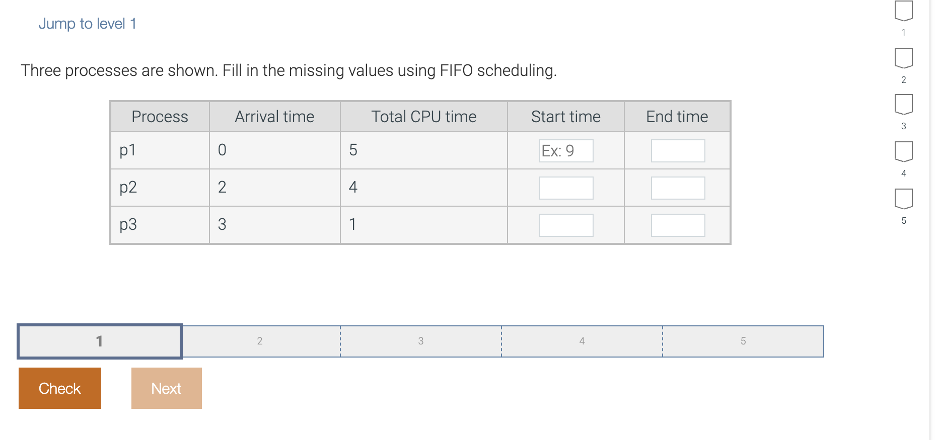 Solved Jump to level 1 1 Three processes are shown. Fill in | Chegg.com
