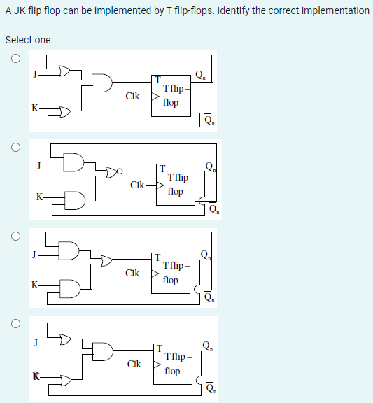 Solved A JK flip flop can be implemented by T flip-flops. | Chegg.com