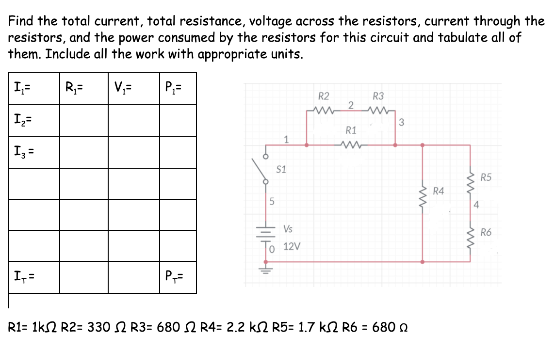 Solved Find the total current, total resistance, voltage | Chegg.com