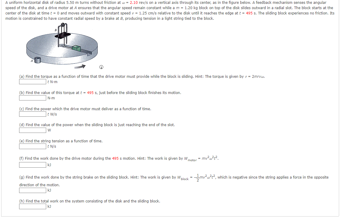 Solved A uniform horizontal disk of radius 5.50 m turns | Chegg.com