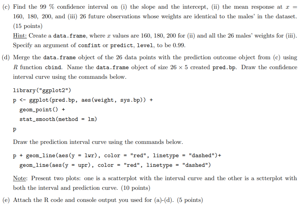 Solved (R programming) The weight and systolic blood | Chegg.com