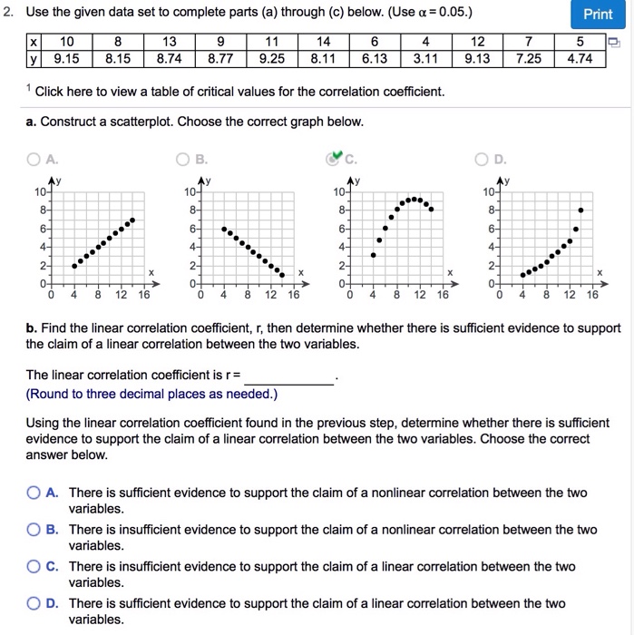 Solved Find the linear correlation coefficient, determine | Chegg.com