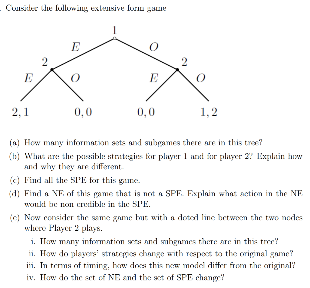 Solved - Consider the following extensive form game 1 E 0 2 | Chegg.com