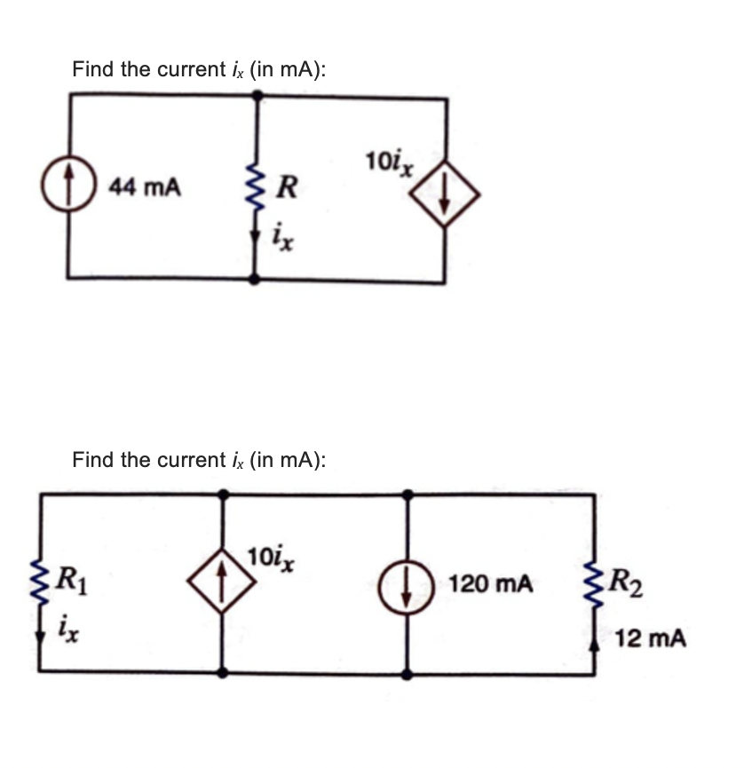 Solved Find the current ix (in mA): Find the current ix (in | Chegg.com