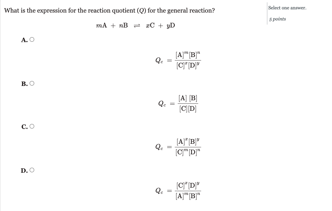 Solved What is the expression for the reaction quotient (Q) | Chegg.com