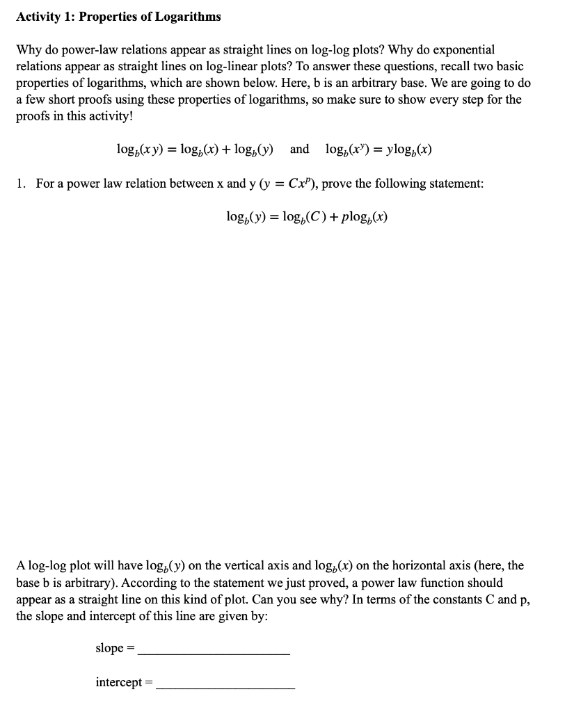 Solved Activity 1: Properties of Logarithms Why do power-law | Chegg.com