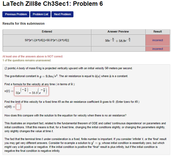 Solved LaTech Zill8e Ch3Sec1: Problem 6 Results for this | Chegg.com
