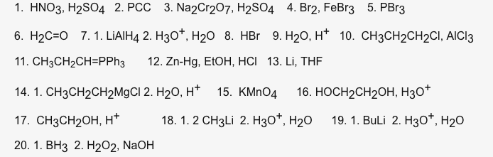 Solved 1. HNO3, H2SO4 2. PCC 3. Na2Cr207, H2S04 4. Br2. | Chegg.com