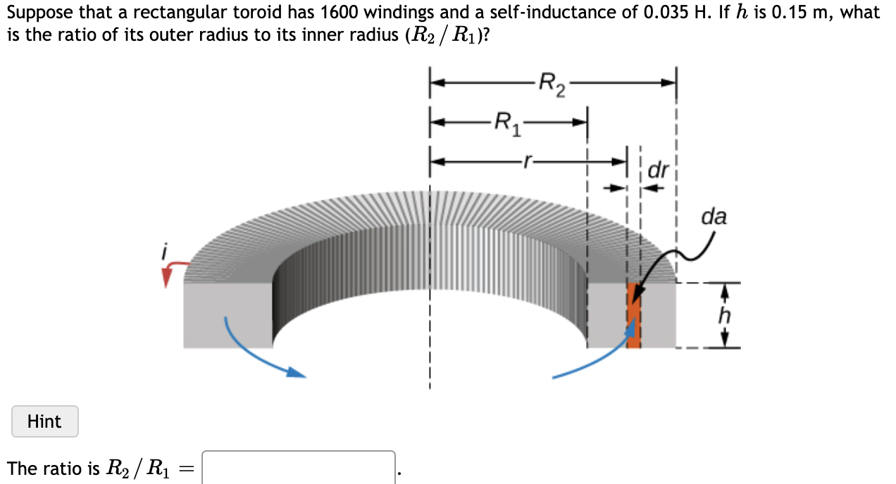 Solved Suppose that a rectangular toroid has 1600 windings | Chegg.com