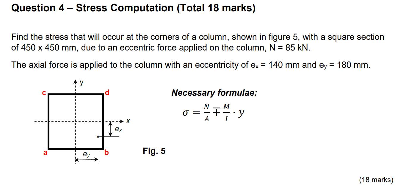 Solved Question 4 - Stress Computation (Total 18 marks) = | Chegg.com