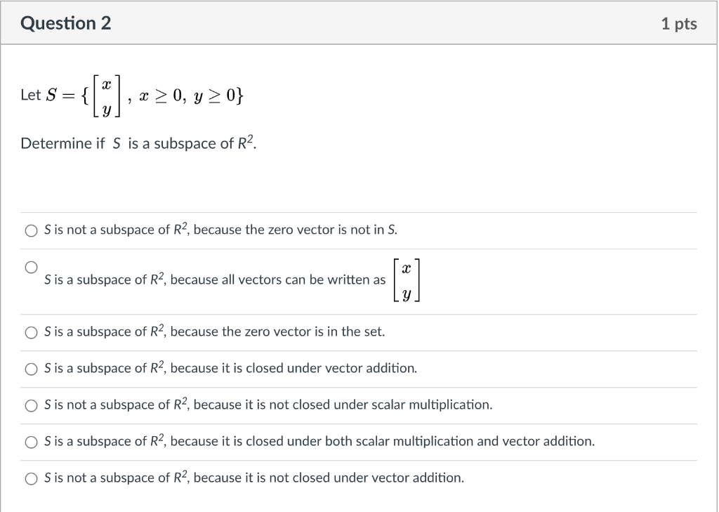Solved Question 1 1 pts Given the set of vectors S : [ - ]] | Chegg.com
