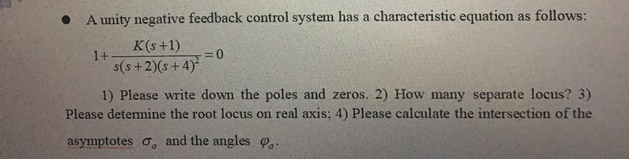 Solved A unity negative feedback control system has a | Chegg.com