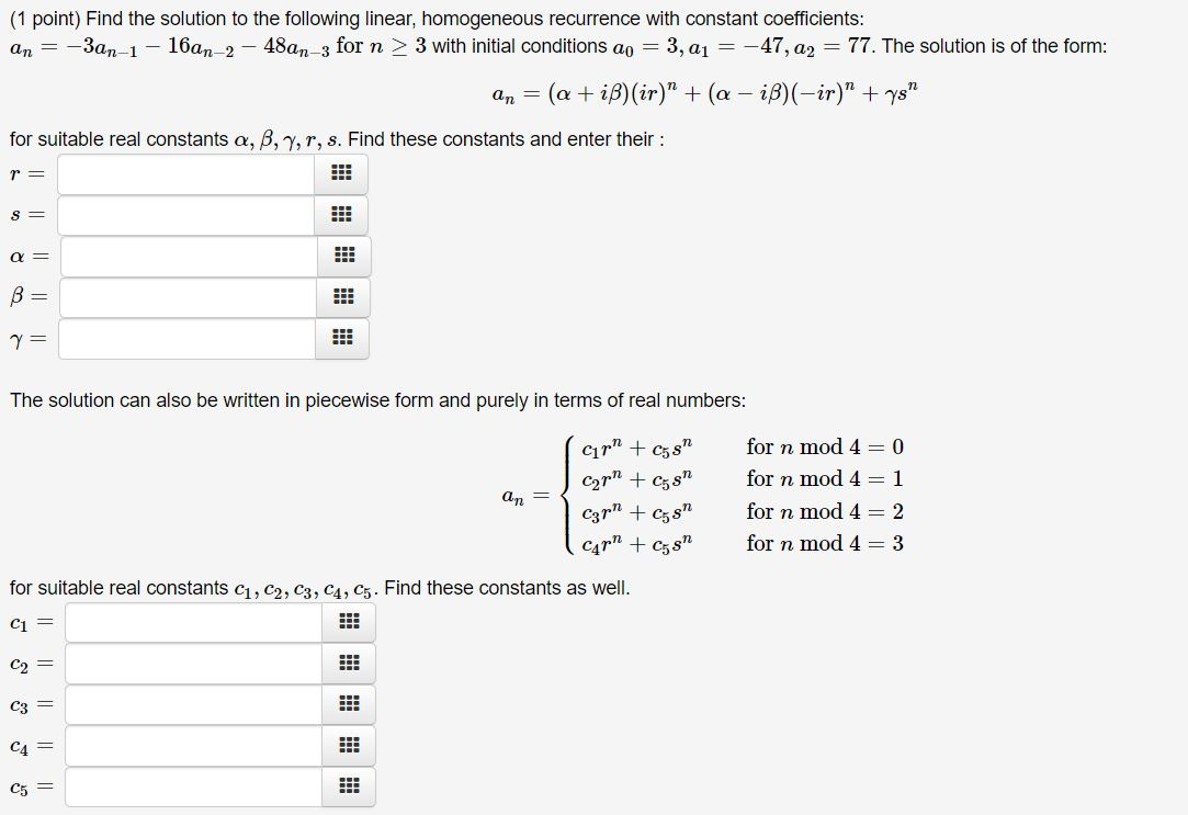 Solved (1 point) Find the solution to the following linear, | Chegg.com