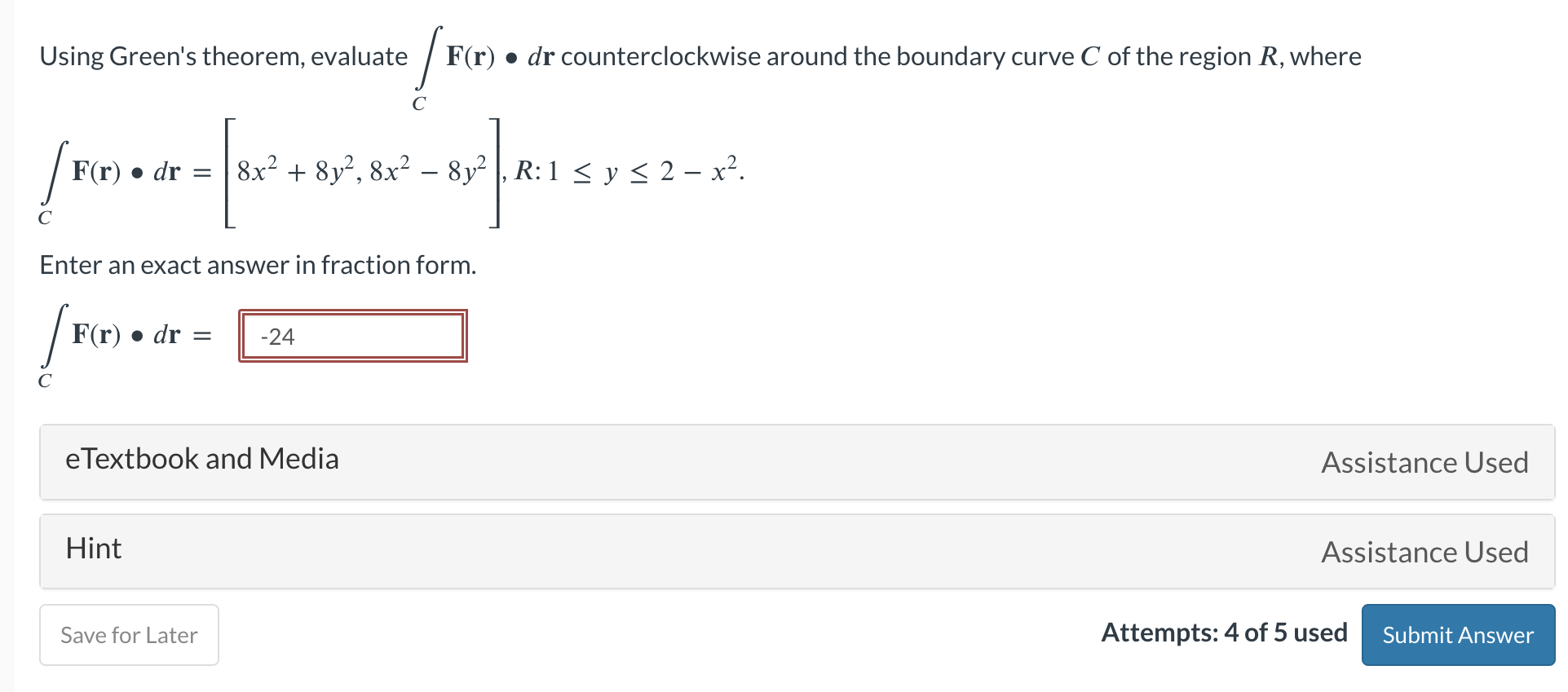 Solved Using Green's theorem, evaluate ∫CF(r)∙dr | Chegg.com