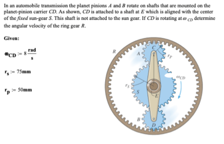 Solved In an automobile transmission the planet pinions A | Chegg.com