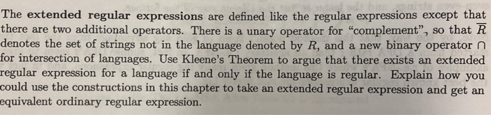 Solved The extended regular expressions are defined like the | Chegg.com
