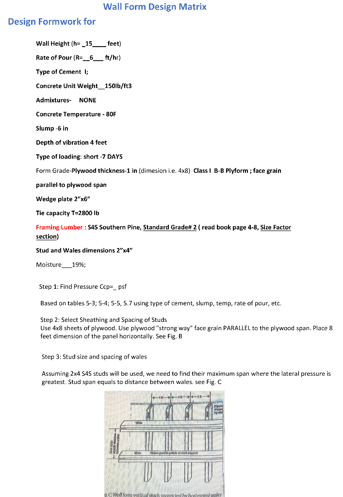 Wall Form Design Matrix Design Formwork for Wall | Chegg.com