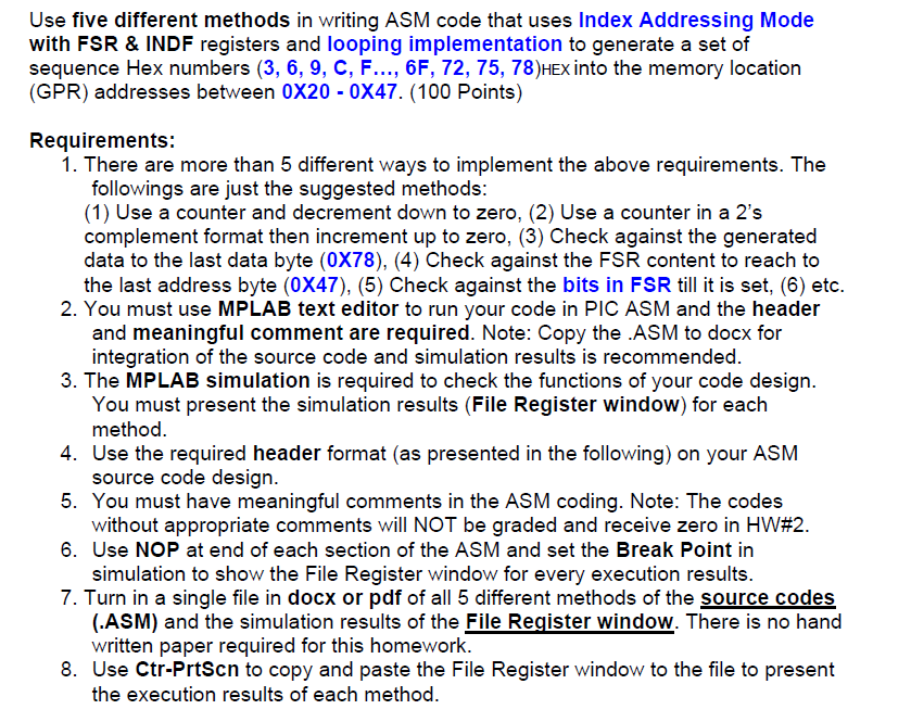 Use five different methods in writing ASM code that | Chegg.com