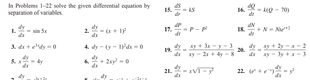 Solved In Problems 1-22 solve the given differential | Chegg.com