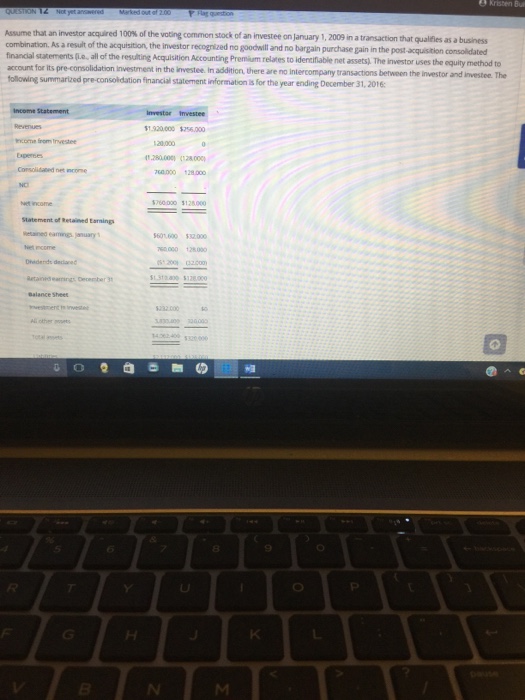 Solved Kristen Bui Assume that an investor acquired 100% of | Chegg.com