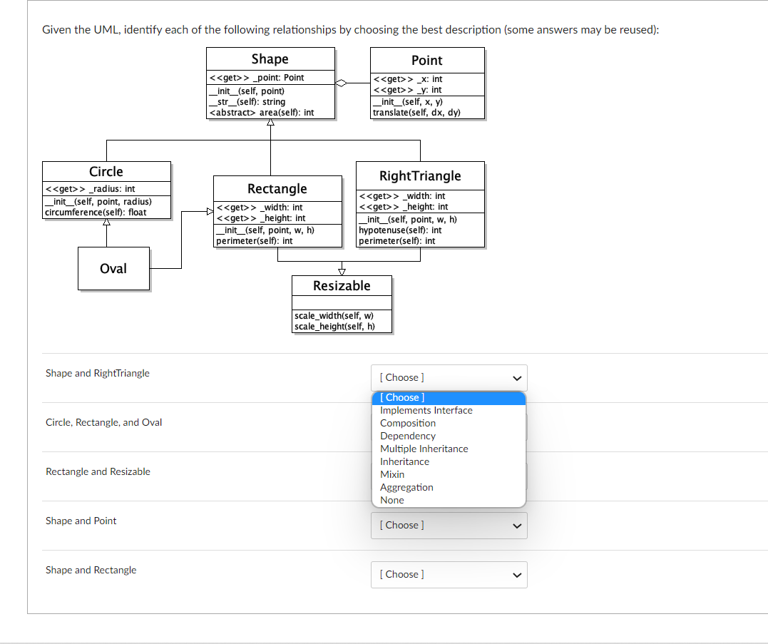 Solved Given the UML, identify each of the following | Chegg.com