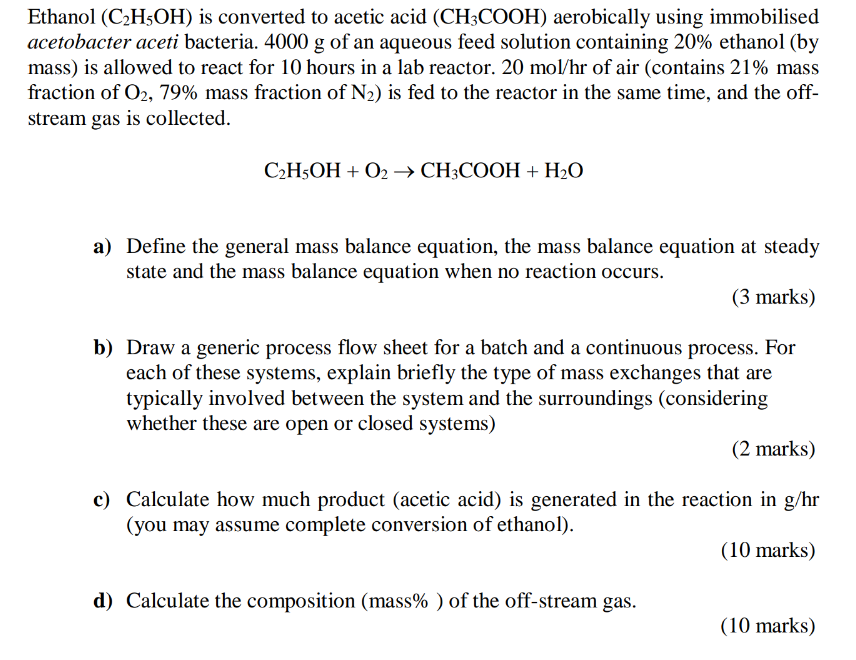 Solved Ethanol (C2H5OH) ﻿is converted to acetic acid | Chegg.com