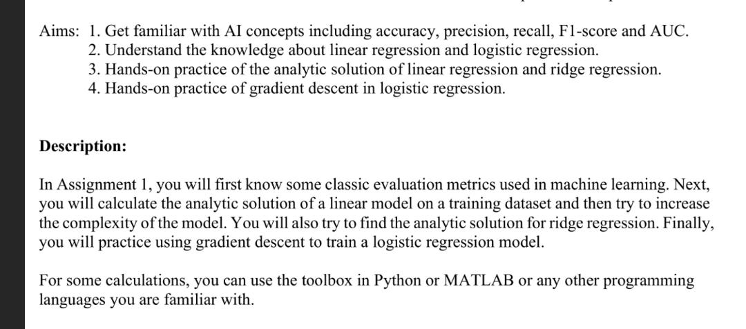 Aims: 1. Get familiar with AI concepts including | Chegg.com