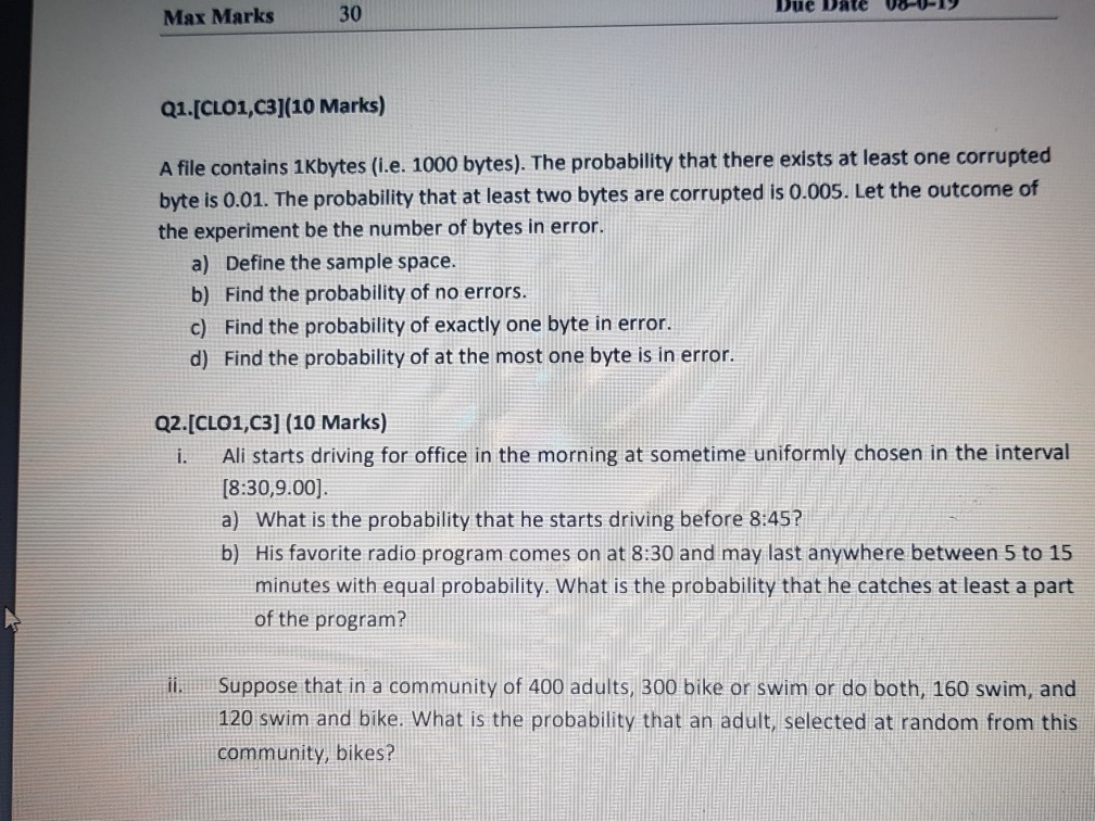 Solved Max Marks 30 Q1.[CLO1,C31(10 Marks) A file contains | Chegg.com