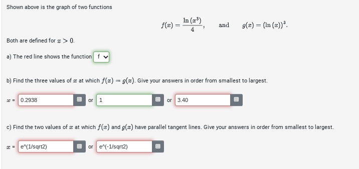 Solved Shown above is the graph of two functions | Chegg.com