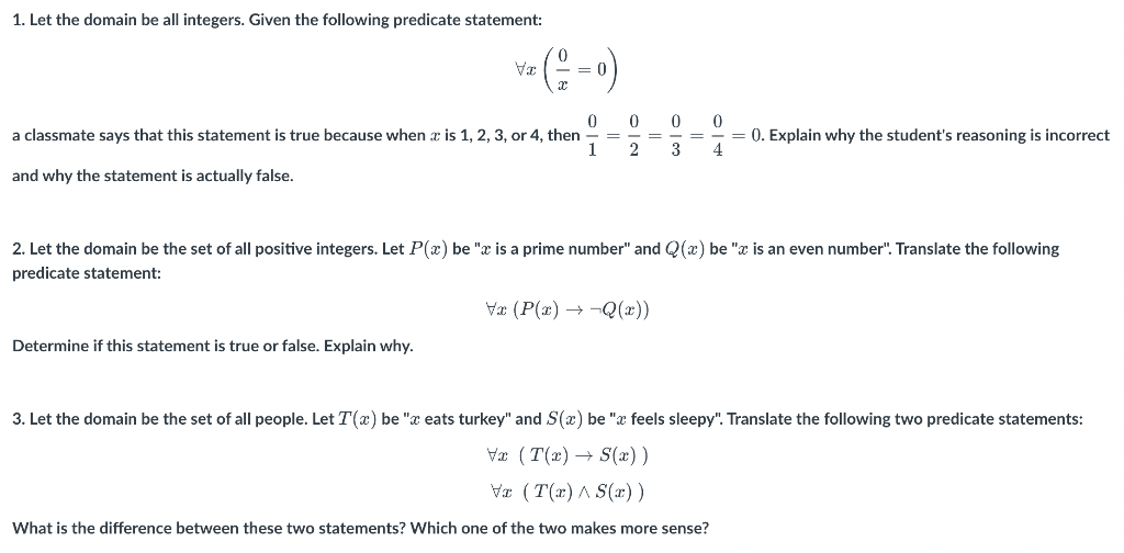 Solved 1. Let the domain be all integers. Given the | Chegg.com