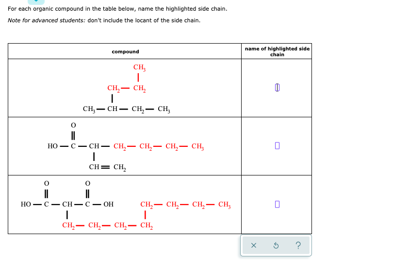 Solved For each organic compound in the table below, name | Chegg.com