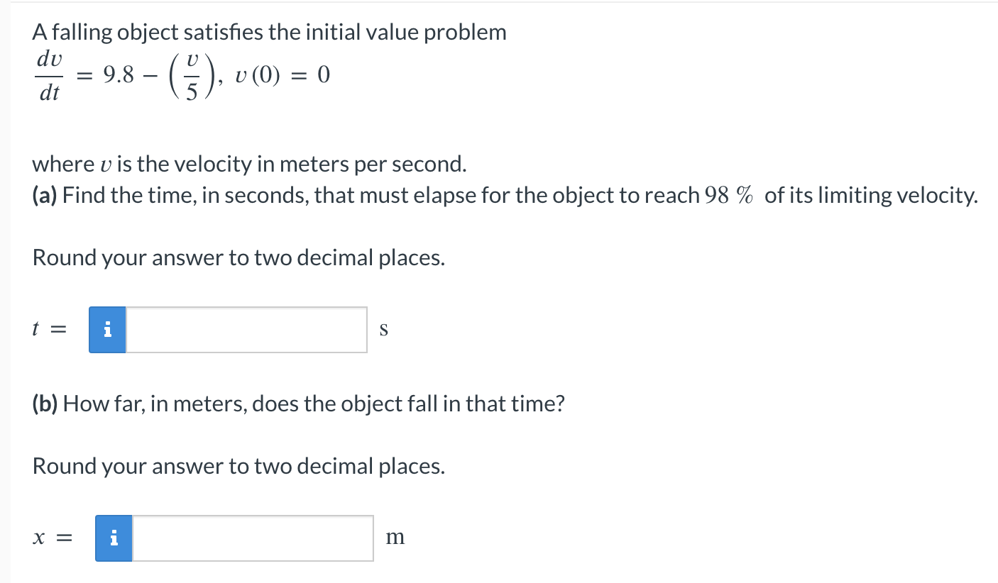 Solved A falling object satisfies the initial value problem | Chegg.com