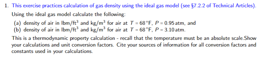 Solved 1. This exercise practices calculation of gas density | Chegg.com
