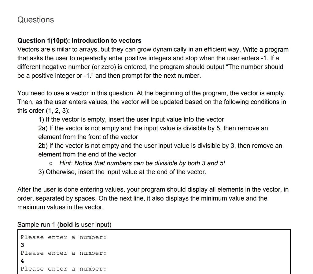 Solved Questions Question 1(10pt): Introduction to vectors | Chegg.com
