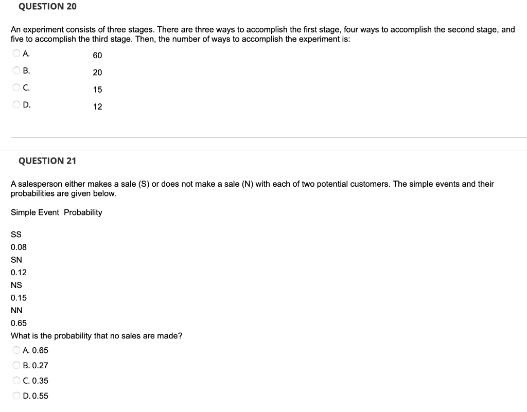 Solved An experiment consists of three stages. There are | Chegg.com