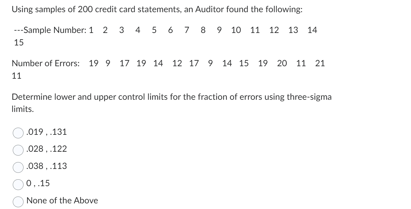 Solved Using samples of 200 credit card statements, an | Chegg.com