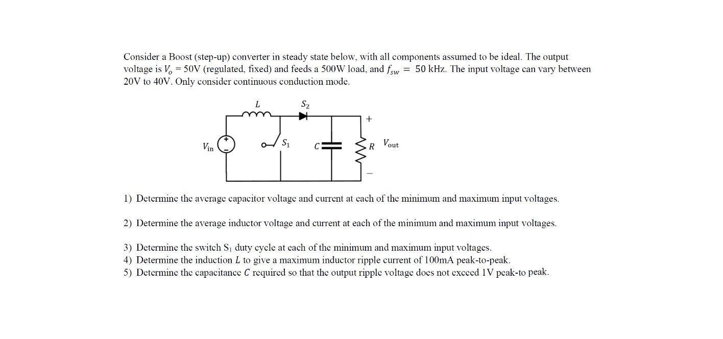 Solved Consider a Boost (step-up) ﻿converter in steady state | Chegg.com