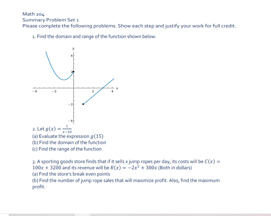 Solved Math 204 Summary Problem Set 1 Please complete the | Chegg.com