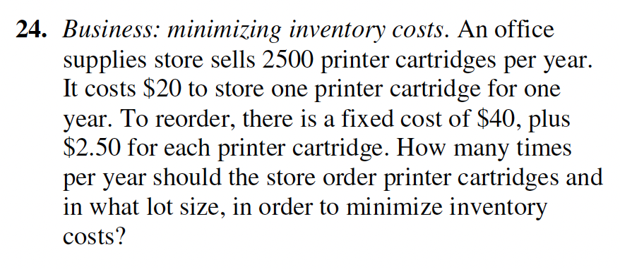 Solved Business: minimizing inventory costs. An office | Chegg.com
